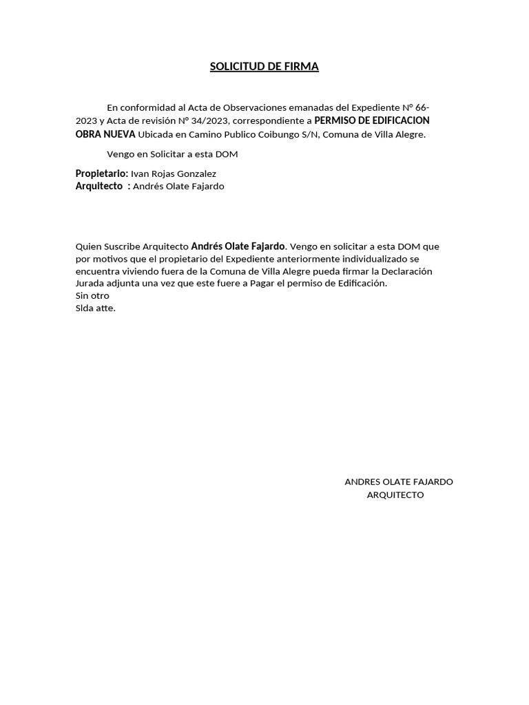 Solicitud de Firma Ivan Rojas | PDF