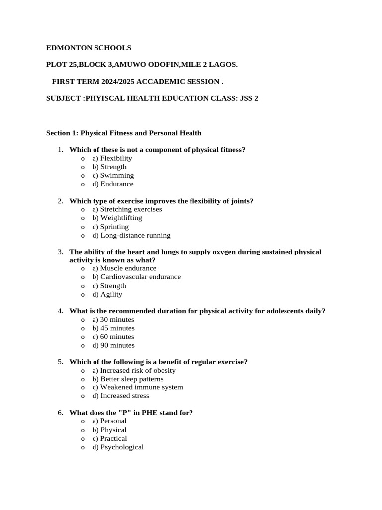 PHE JSS2 | PDF | Strength Training | First Aid