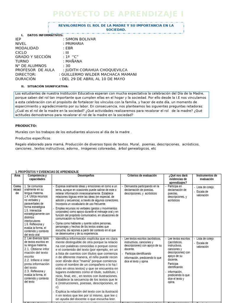 Proyecto de Aprendizaje | PDF | Evaluación