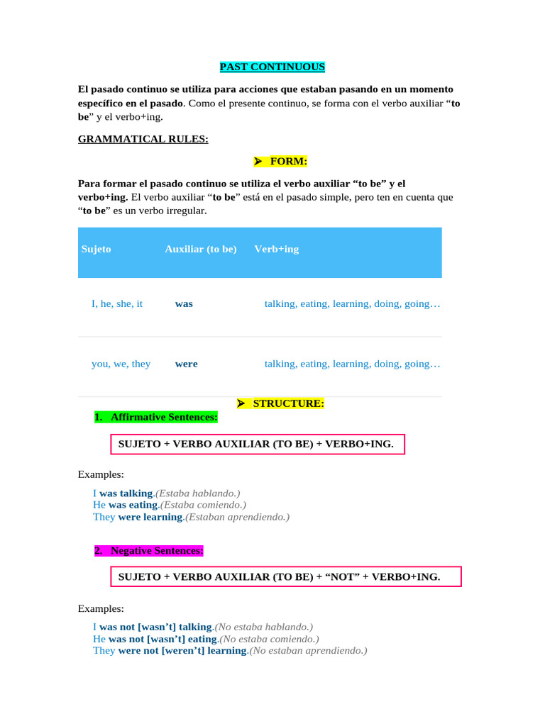 PAST CONTINUOUS | PDF