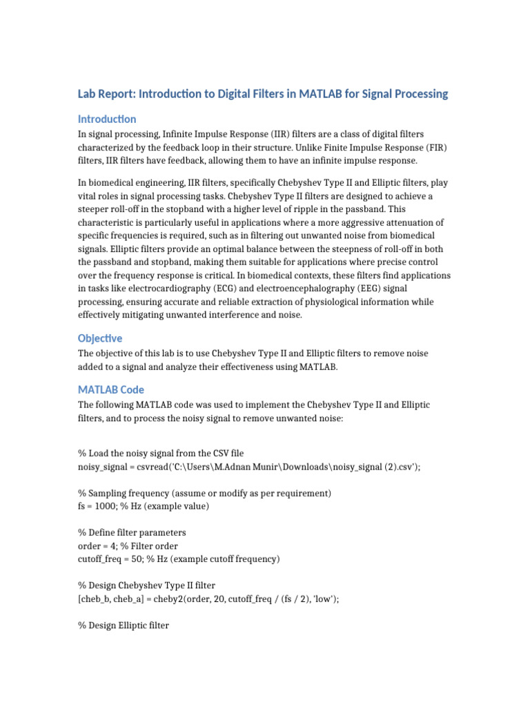 Lab Report Digital Filters | PDF | Filter (Signal Processing) | Telecommunications Engineering