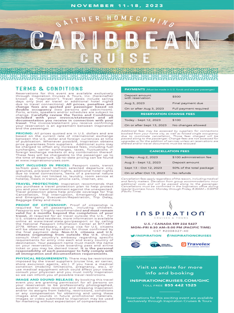 Gaither Homecoming 2023 Caribbean Cruise T&C Flyer | PDF | Fee | Travel Visa