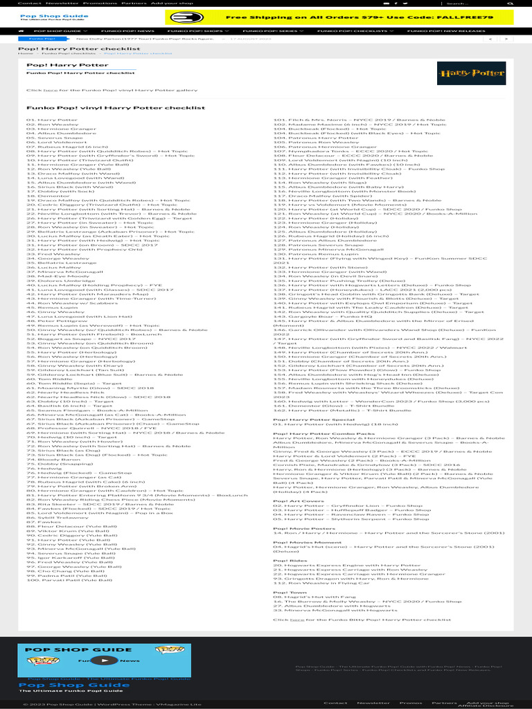 Harry Potter Funko Pop Checklist | PDF | Fantasy | Fantasy Novel Series