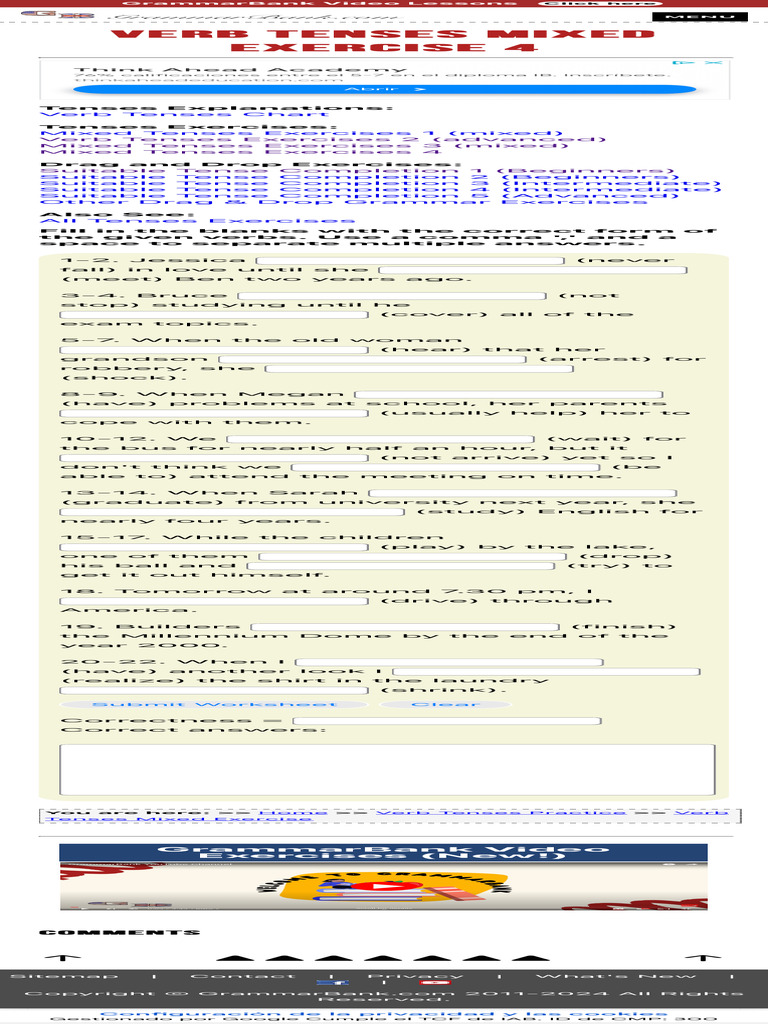 Advanced Verb Tenses Exercise - Mixed | PDF | Linguistic Morphology ...