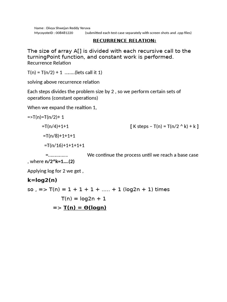 Assignment 2 Shwejan Recurrence Relation | PDF