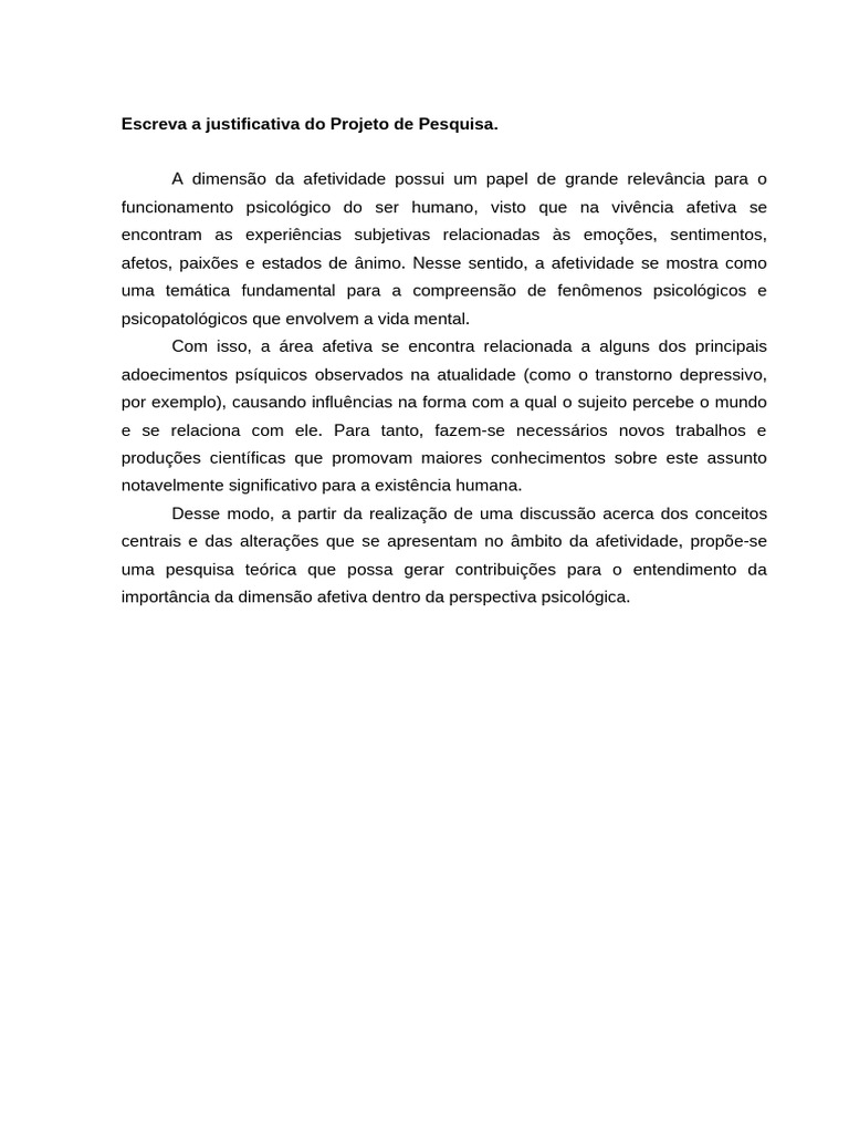 Exemplo de justificativa para Projeto de Pesquisa | PDF