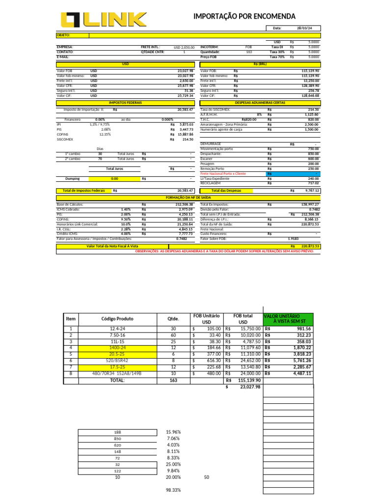 Planilha Encomenda Pneu Agr Otr - Bela Campanha - Forerunner - Mar 24 - First Order | PDF ...