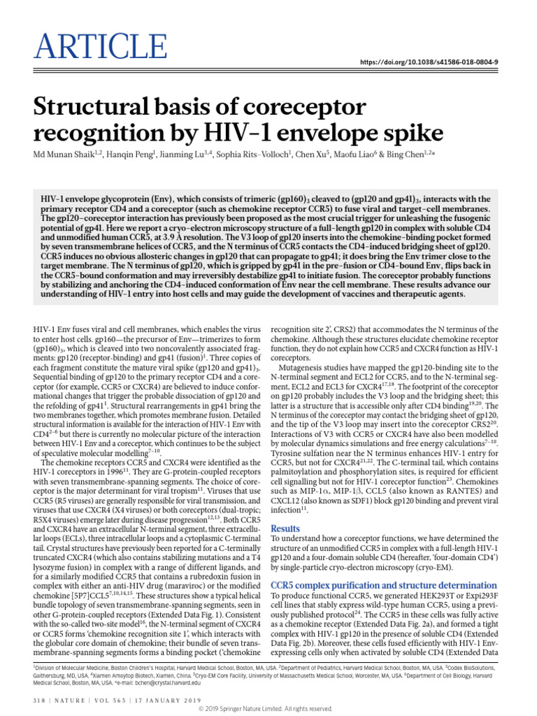 Structural Basis of Coreceptor Recognition by HIV-1 Envelope Spike | PDF | Hiv | Cd4