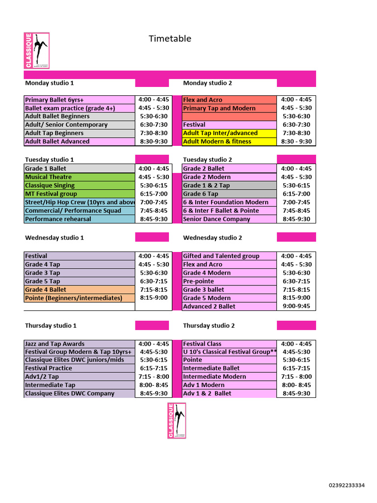 Timetable2024 2025 Sept Dec | PDF | Entertainment | Concert Dance