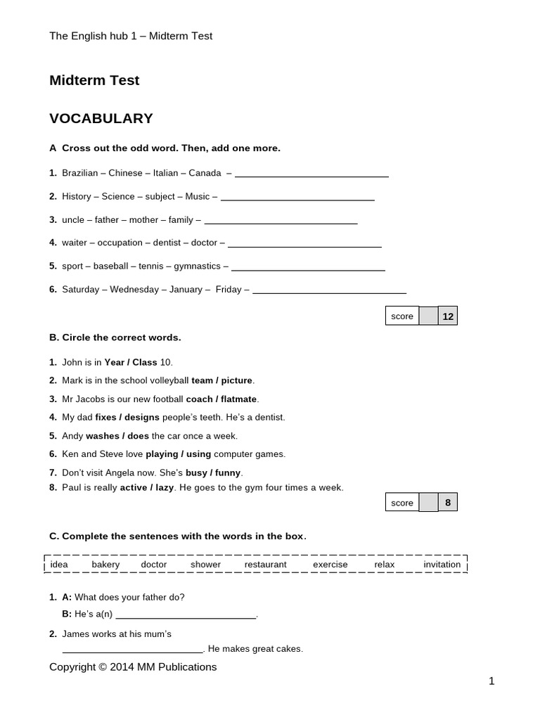 The English Hub - 1 - Midterm Test | PDF