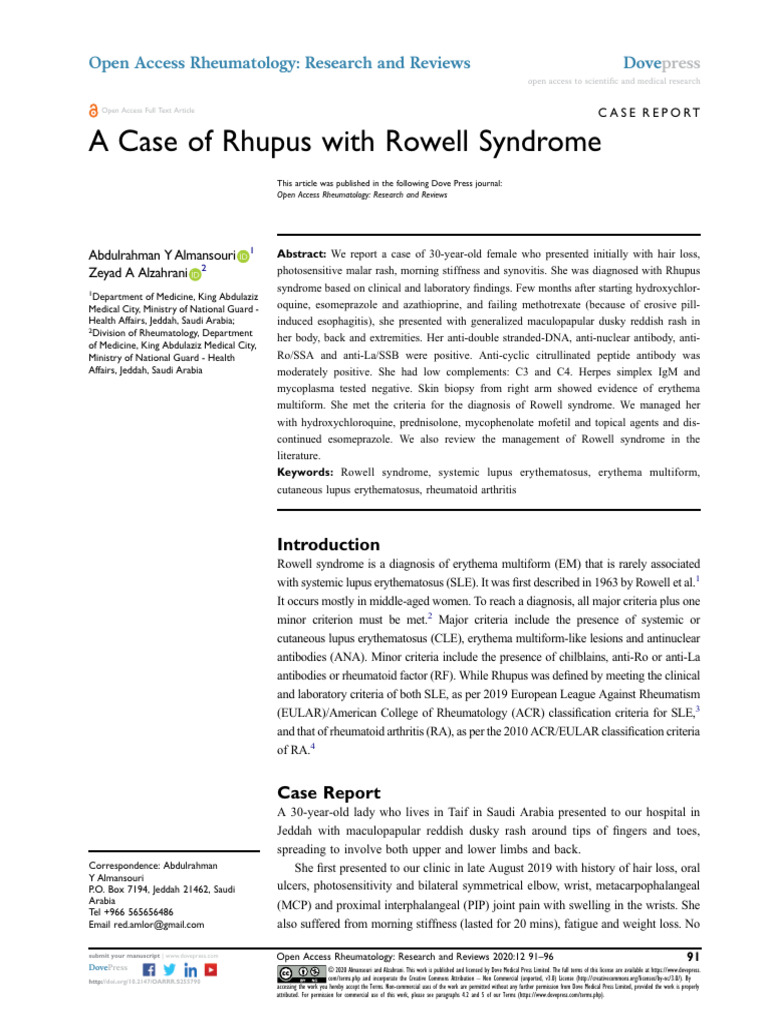 A Case of Rhupus With Rowell Syndrome | PDF | Rheumatoid Arthritis ...