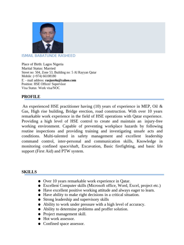 Ismail Cv (2) (1) | PDF | Occupational Safety And Health | Safety