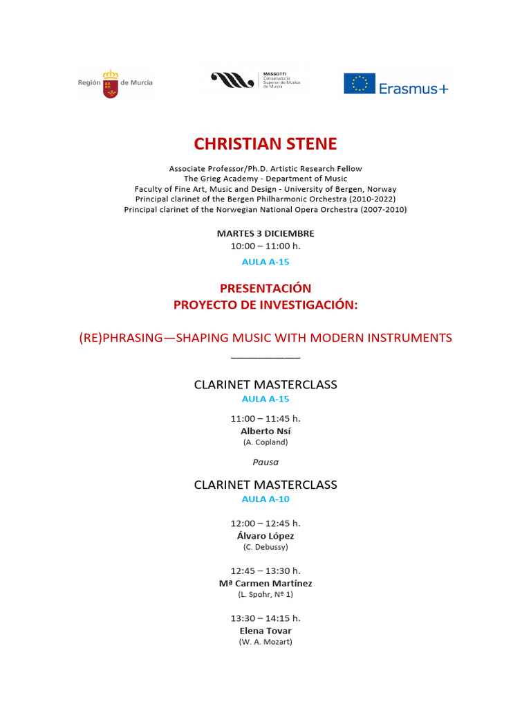 Horario Christian Stene | PDF | Orchestras | Classical Music Groups