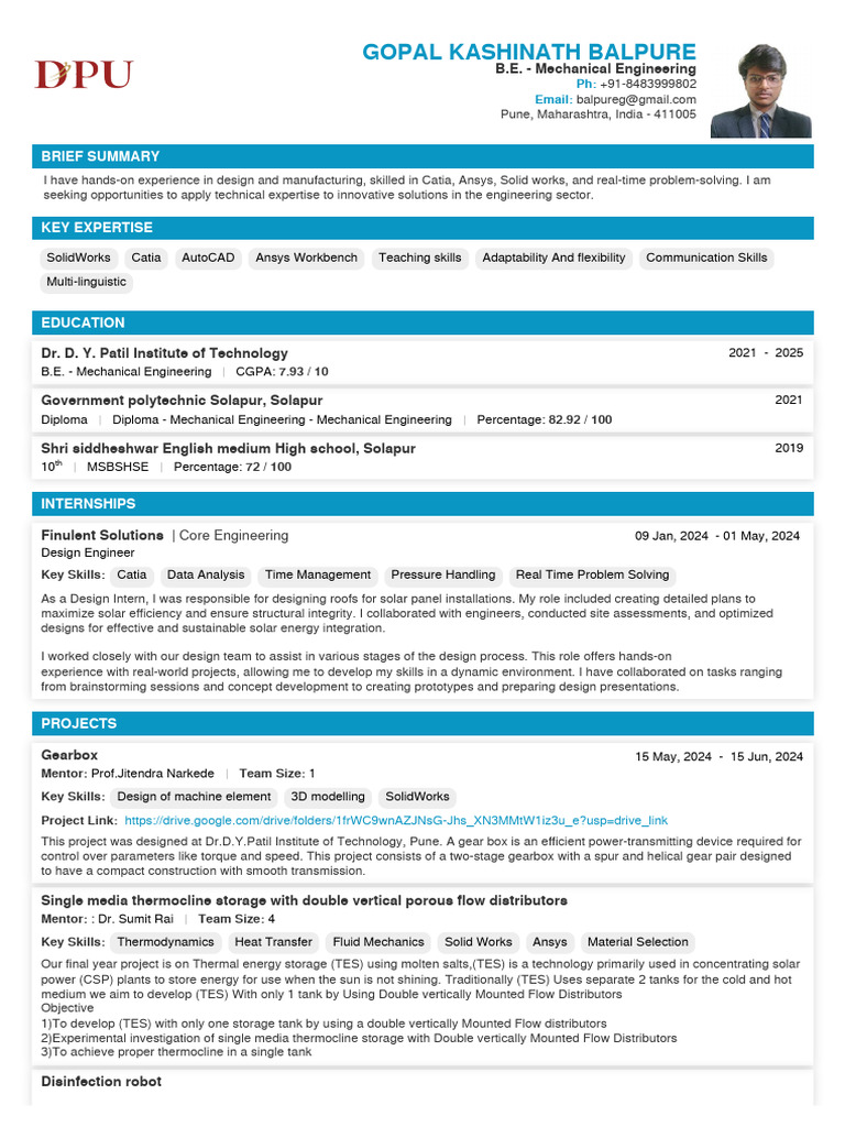 Resume - Gopal K B Alpure | PDF | Mechanical Engineering | Engineering
