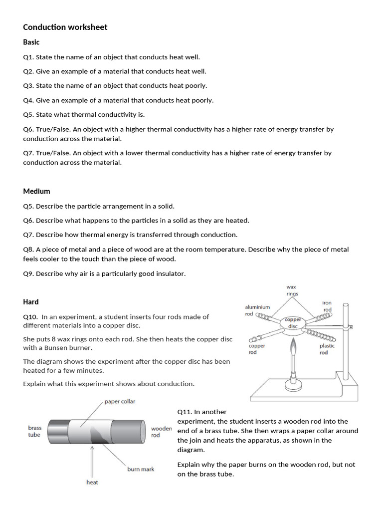 Conduction Worksheet | PDF