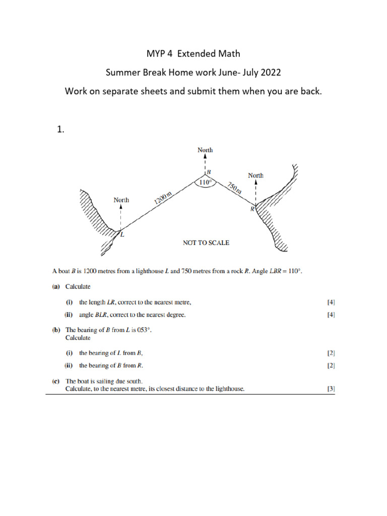 MYP 4 Extended Math Summer Homework | PDF