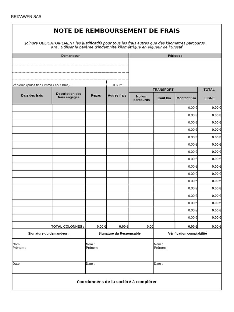 Modèle de note de frais Excel gratuit | PDF