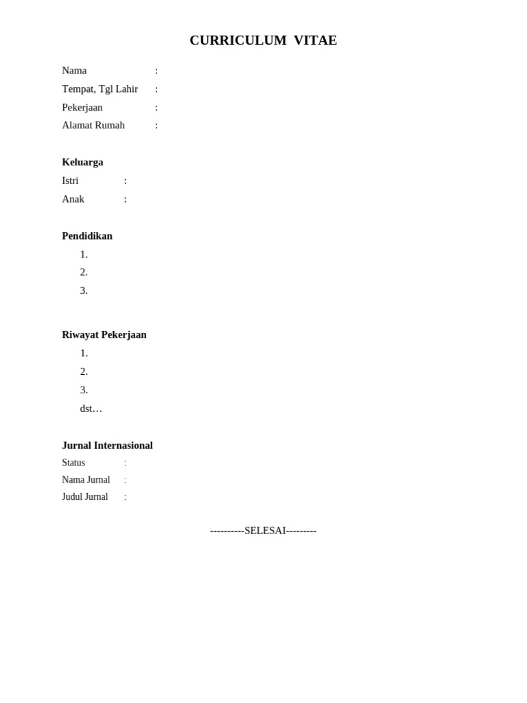 Contoh CV (Kosong) | PDF