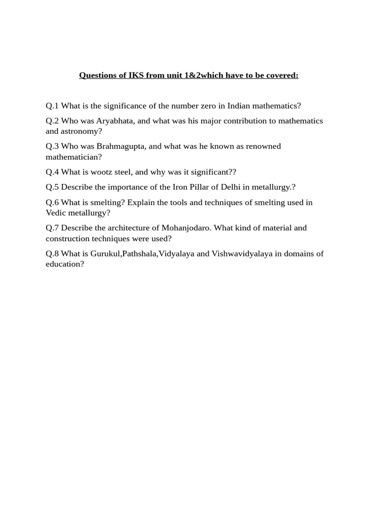 Questions of IKS From Unit 1,2 | PDF