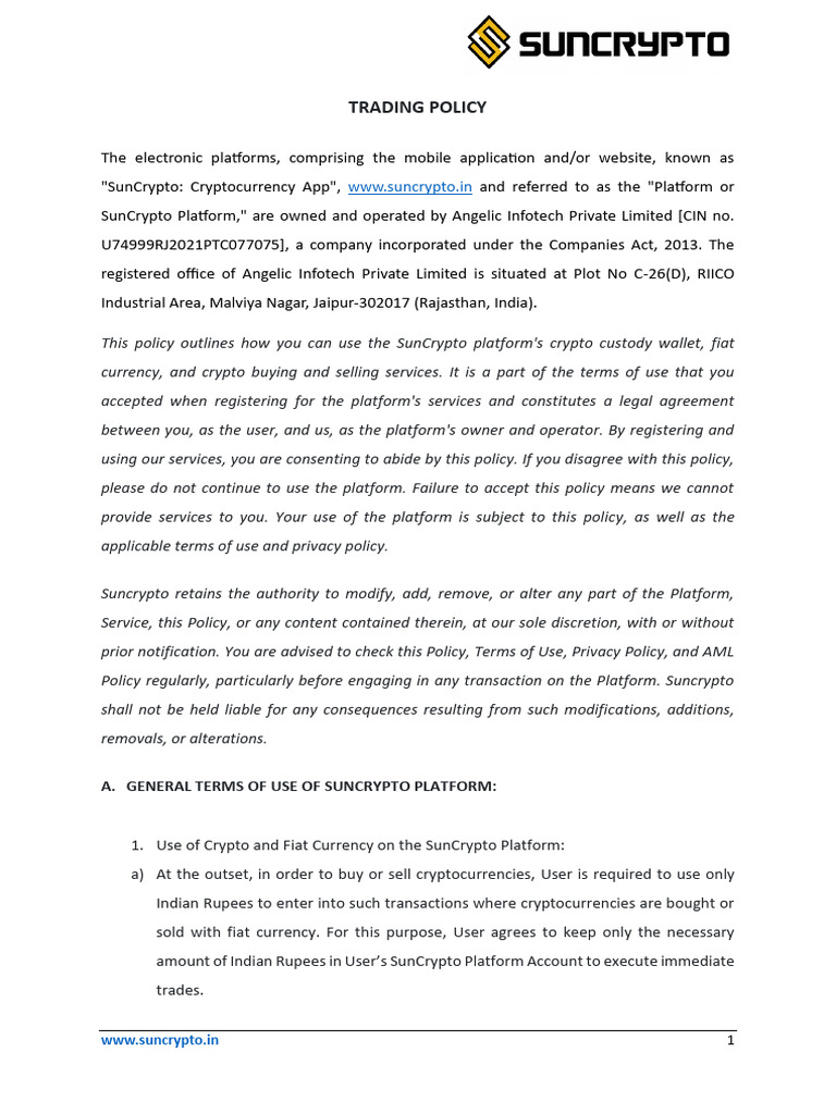 SunCrypto Trading Policy Guide | PDF | Cryptocurrency | Taxes