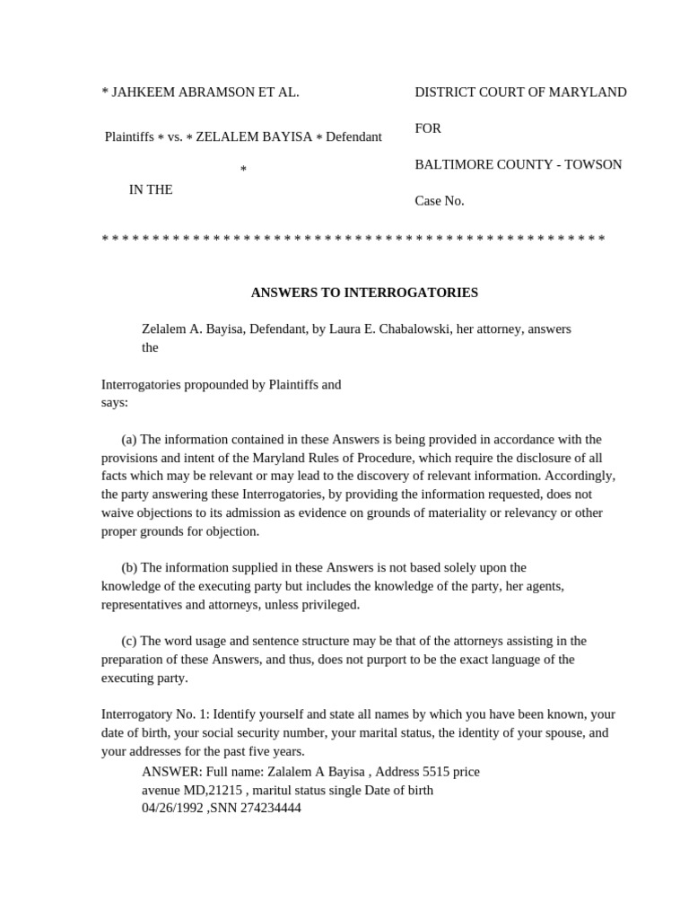 Defendant's Interrogatory Responses in Case | PDF | Discovery (Law ...