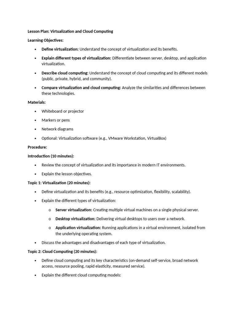 Module 11 Lesson Plan ALL | PDF | Cloud Computing | Virtualization