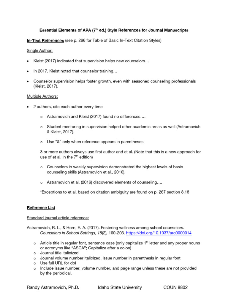 Essential Elements of APA 7th Edition References | PDF | Apa Style ...