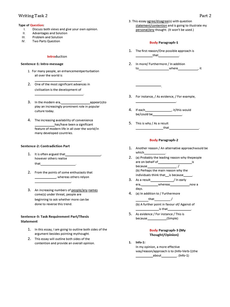 Writing Task 2 Template 2 | PDF | Evidence | Reason