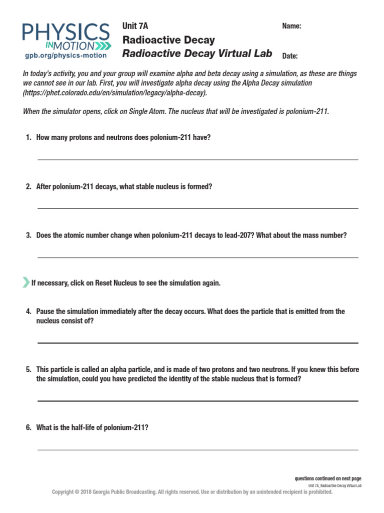Unit 7a Radioactive Decay v Lab | PDF | Atomic Nucleus | Radioactive Decay