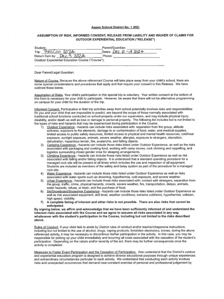 ThesCon 2024 AHS Permission Slip BLANK | PDF