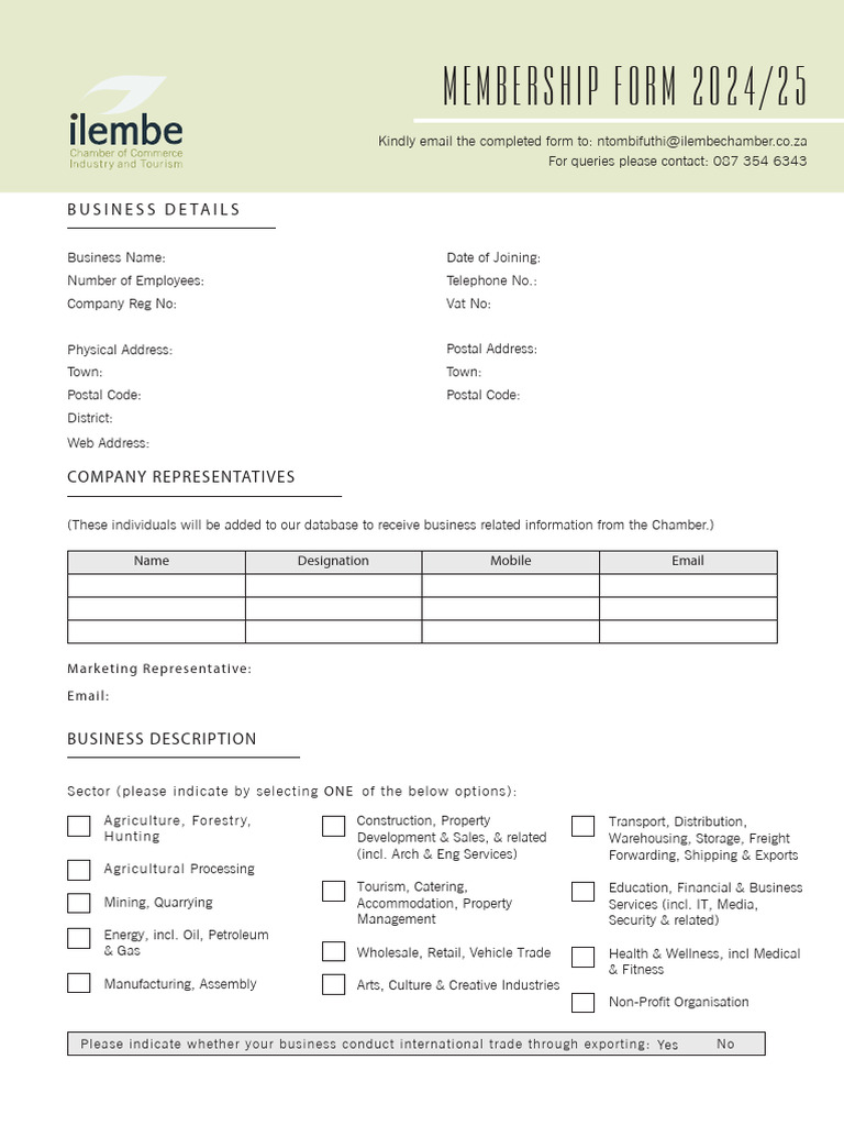 iLembe Chamber Membership Application 2024/25 | PDF | Economies