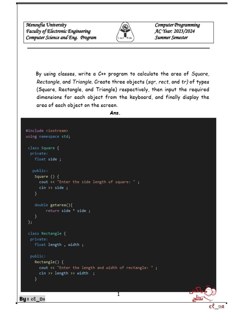Sheet-5 Answers (Єℓ - ɒя) OOP | PDF | Length | Area