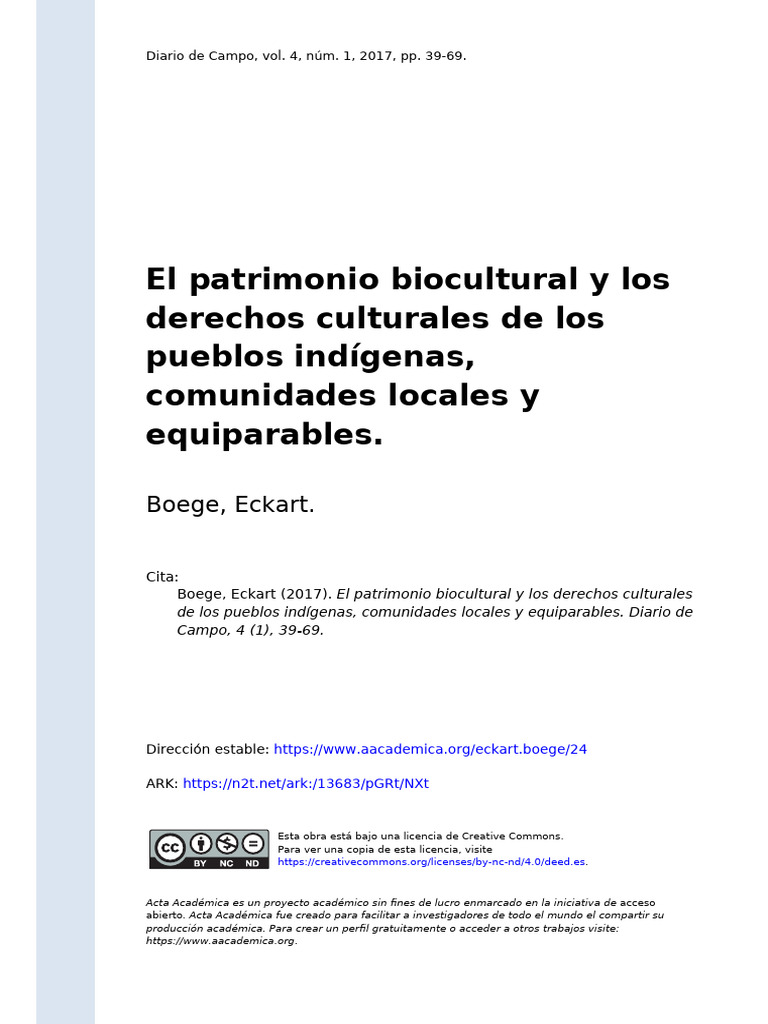 Patrimonio biocultural y derechos indígenas | PDF | Patrimonio cultural ...