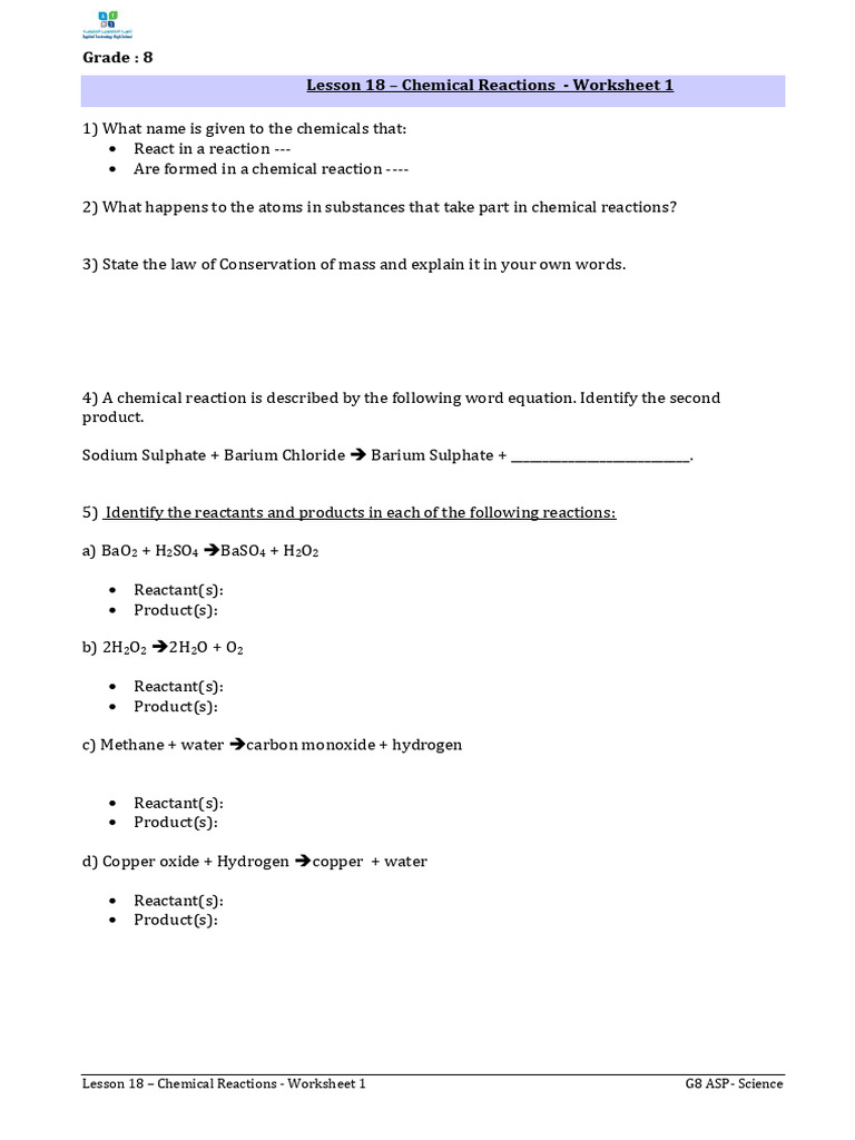 Chem RXNS, Mass | PDF