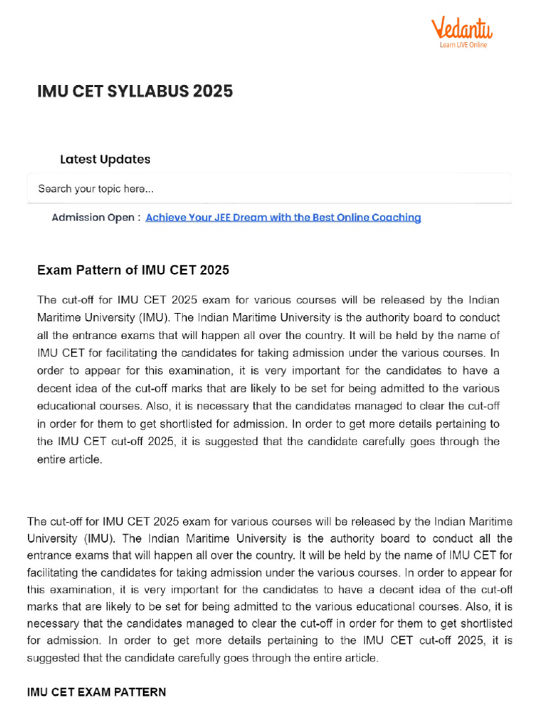 IMU CET SYLLABUS 2025 | PDF