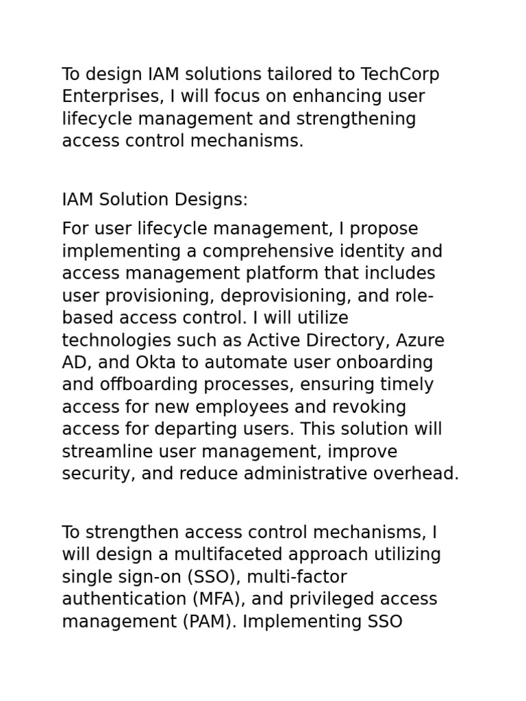 To Design IAM Solutions Tailored To TechCorp Enterprises | PDF | Access Control | Security
