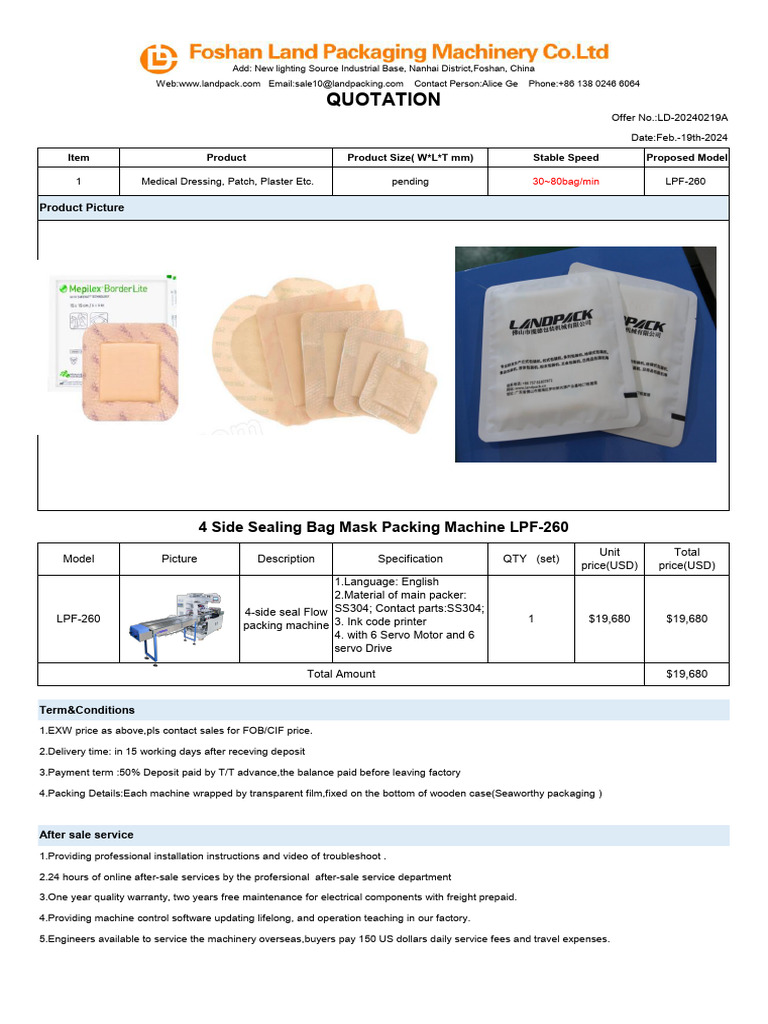 4-Side Seal Packing Machine Quote | PDF | Servomechanism | Packaging ...