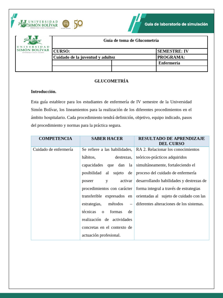 Gua de Toma de Glucometria | PDF | Enfermería | Hipoglucemia