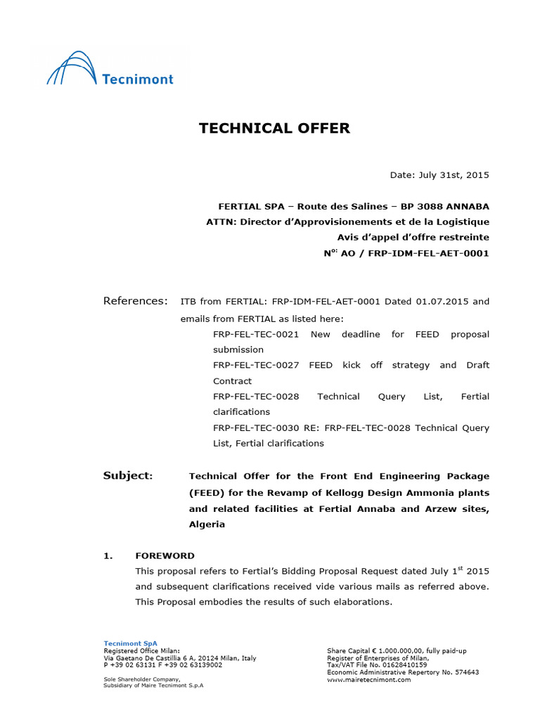 Annex VII - Technical Proposal | PDF | Kbr (Company) | Procurement