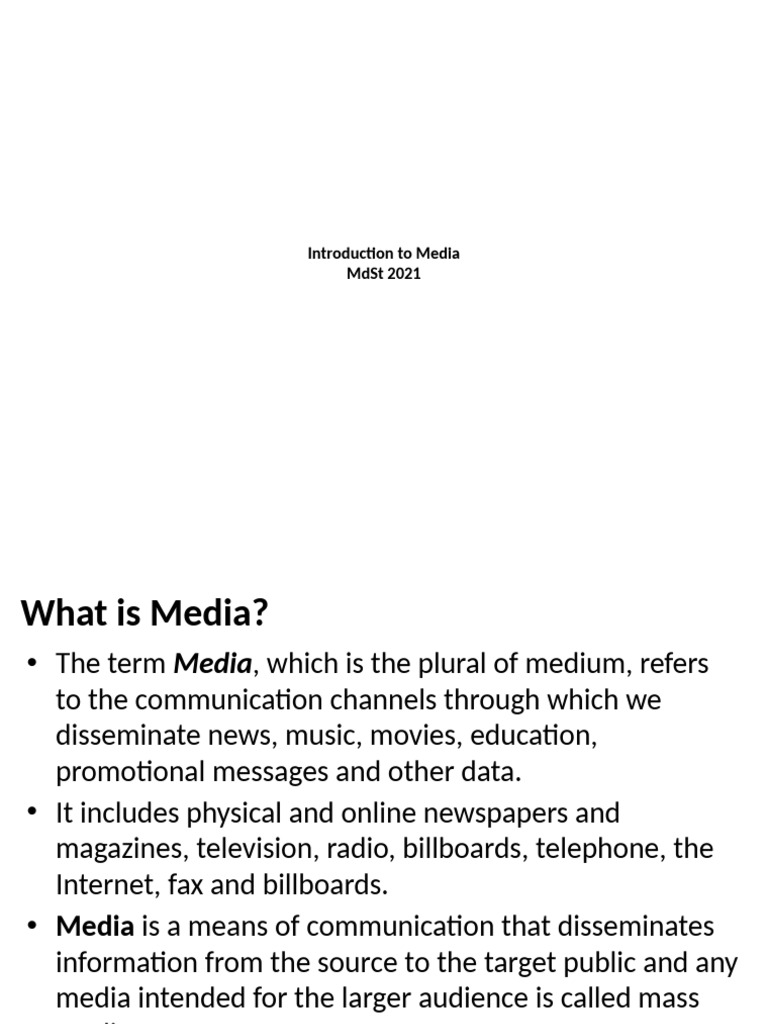 Introduction To Media | PDF | Computer Network | Mass Media