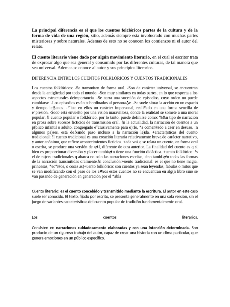 Diferencias entre cuentos folklóricos y literarios | PDF | Cuentos ...