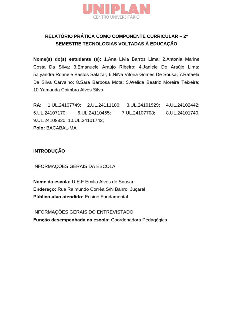 UNIPLAN | PDF | Aprendizado | Pedagogia