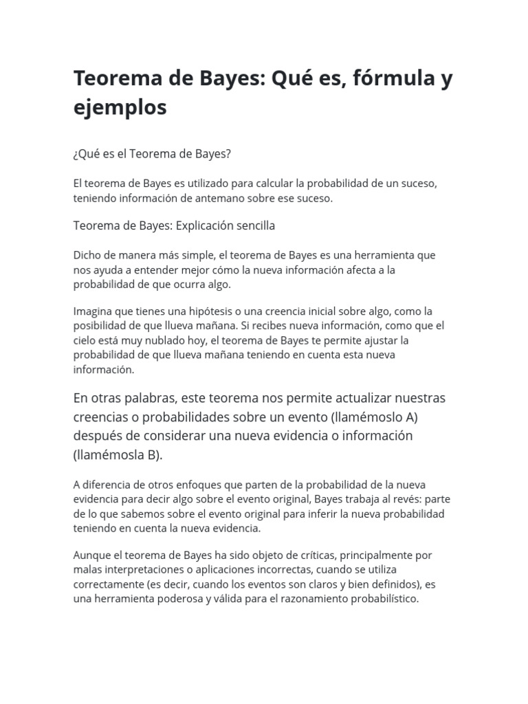 Teorema de Bayes: Fórmula y Ejemplos | PDF | Teorema | Evidencia
