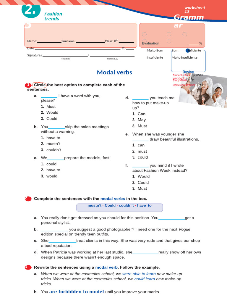 Enga8 Grammar Worksheet2 3 Modal Verbs | PDF | Language Mechanics | Syntax