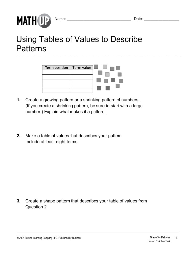 Using table of Values to Describe Patterns | PDF