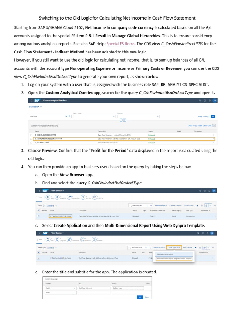 Switch To Old Net Income Logic in CFS | PDF