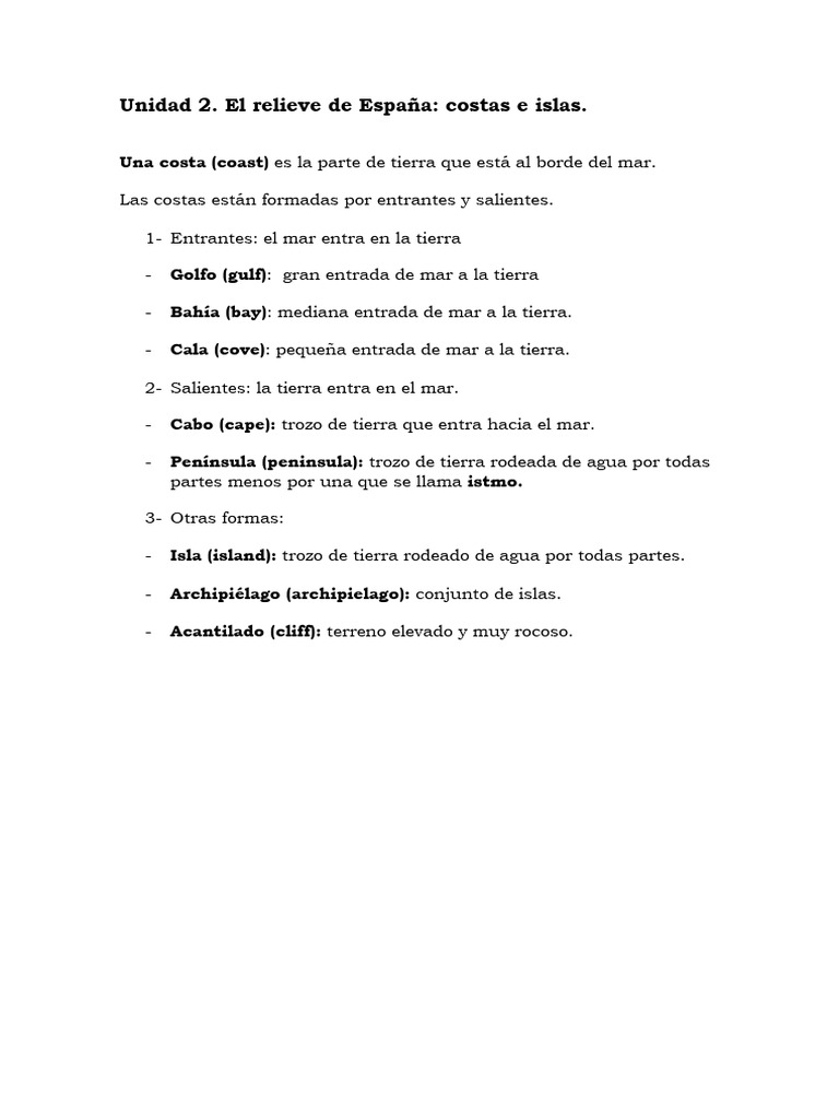 Unidad 2. El Relieve. Costas e Islas | PDF | Costa | océano Atlántico