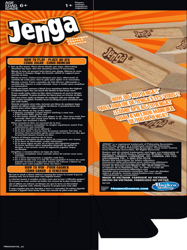 A2120 Fr-Be Classic-Jenga | PDF | Hasbro | Juego de azar