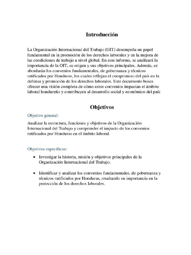 La OIT y Honduras Análisis de Los Convenios Ratificados y Su Impacto en El Derecho Laboral | PDF