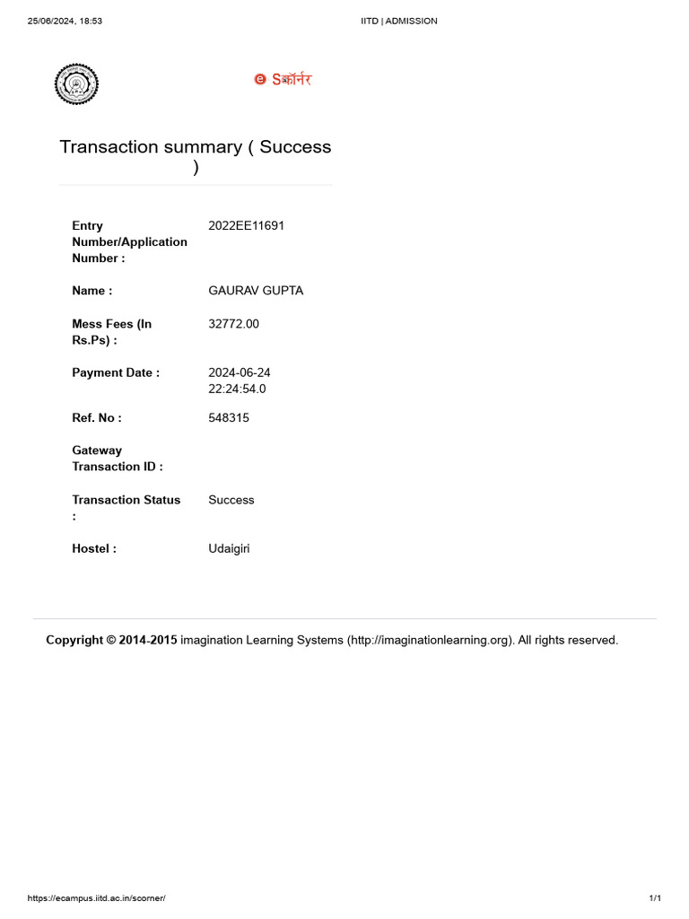 Mess Fee Fifth Sem | PDF